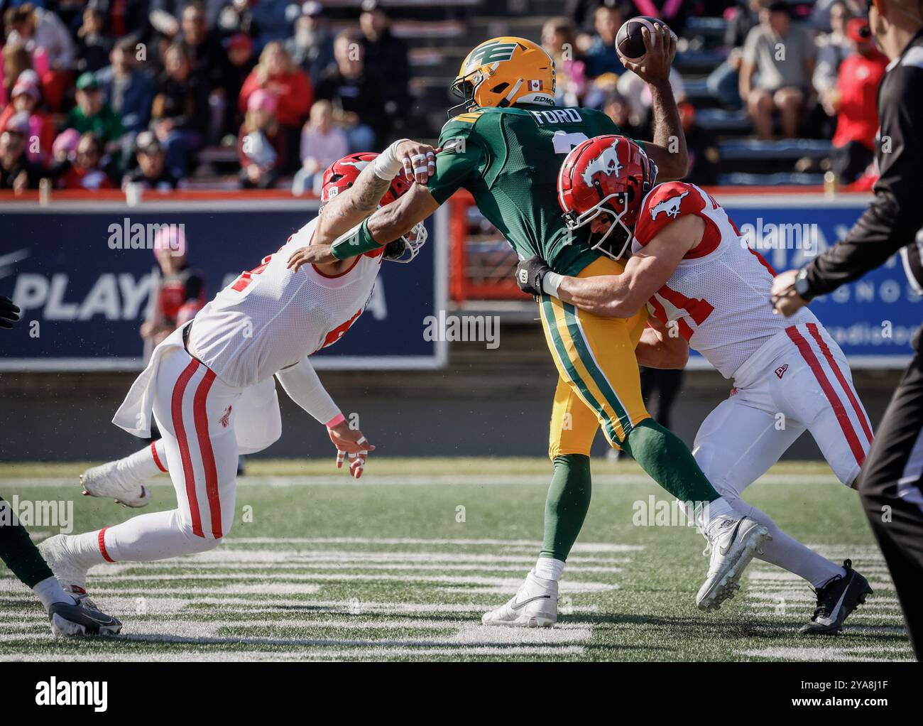 Calgary, Canada. 12th Oct, 2024. Edmonton Elks quarterback Tre Ford ...