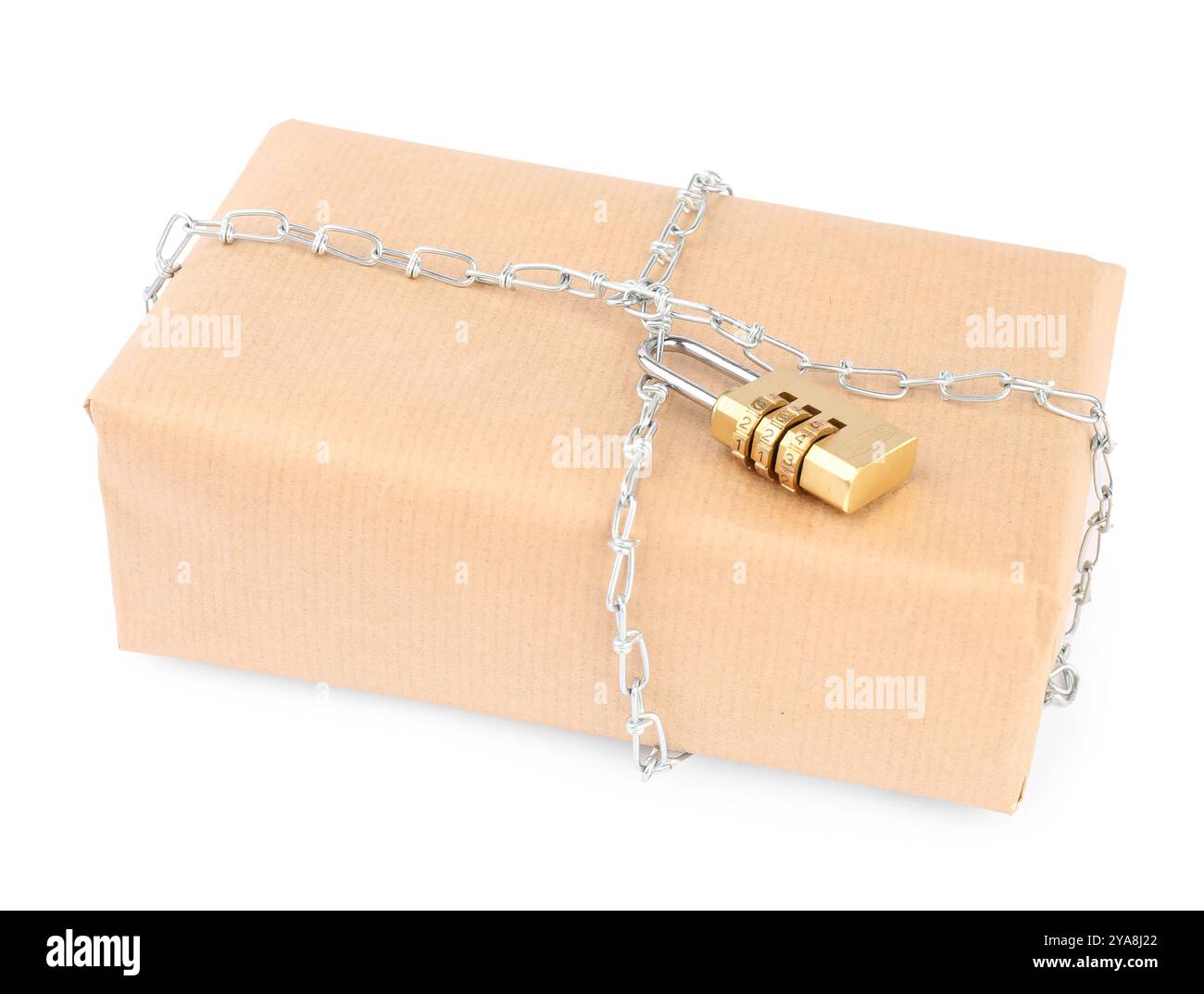 One parcel with chain and padlock isolated on white Stock Photo - Alamy