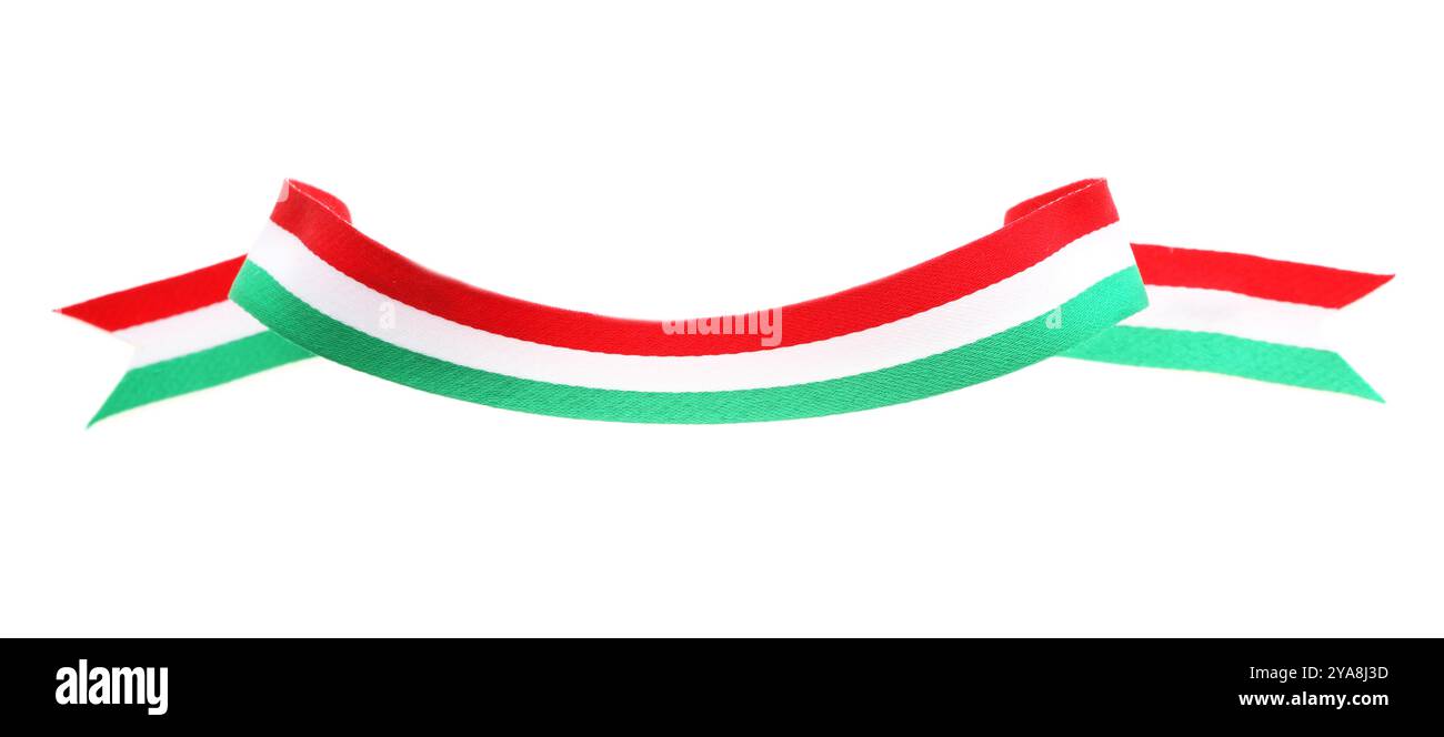 Ribbon in colors of Italian flag isolated on white, top view Stock ...