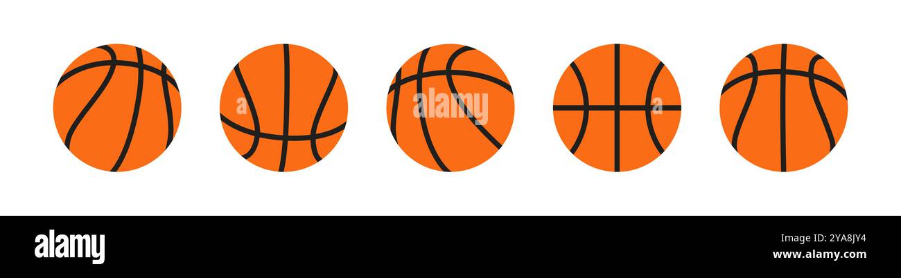 Orange basketball ball icons. Set of basketball balls symbols Stock ...