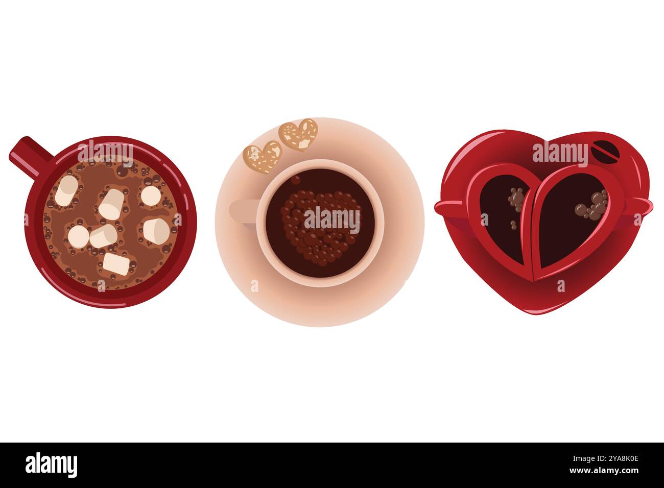 Set of cute cups, top view. Vector illustration isolated on white ...