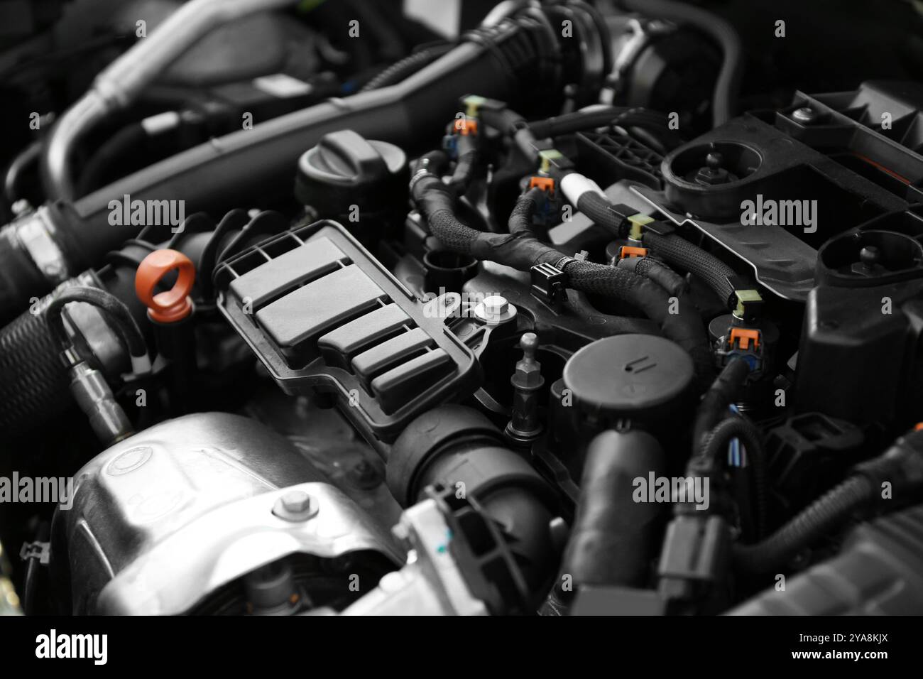 Closeup view of car engine in modern auto Stock Photo - Alamy