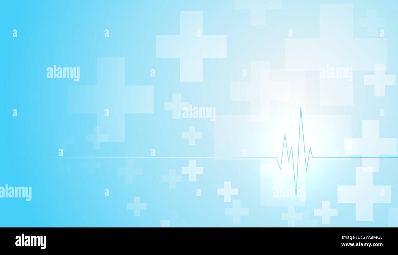 blue medical care and service background with cross and cardio graph ...