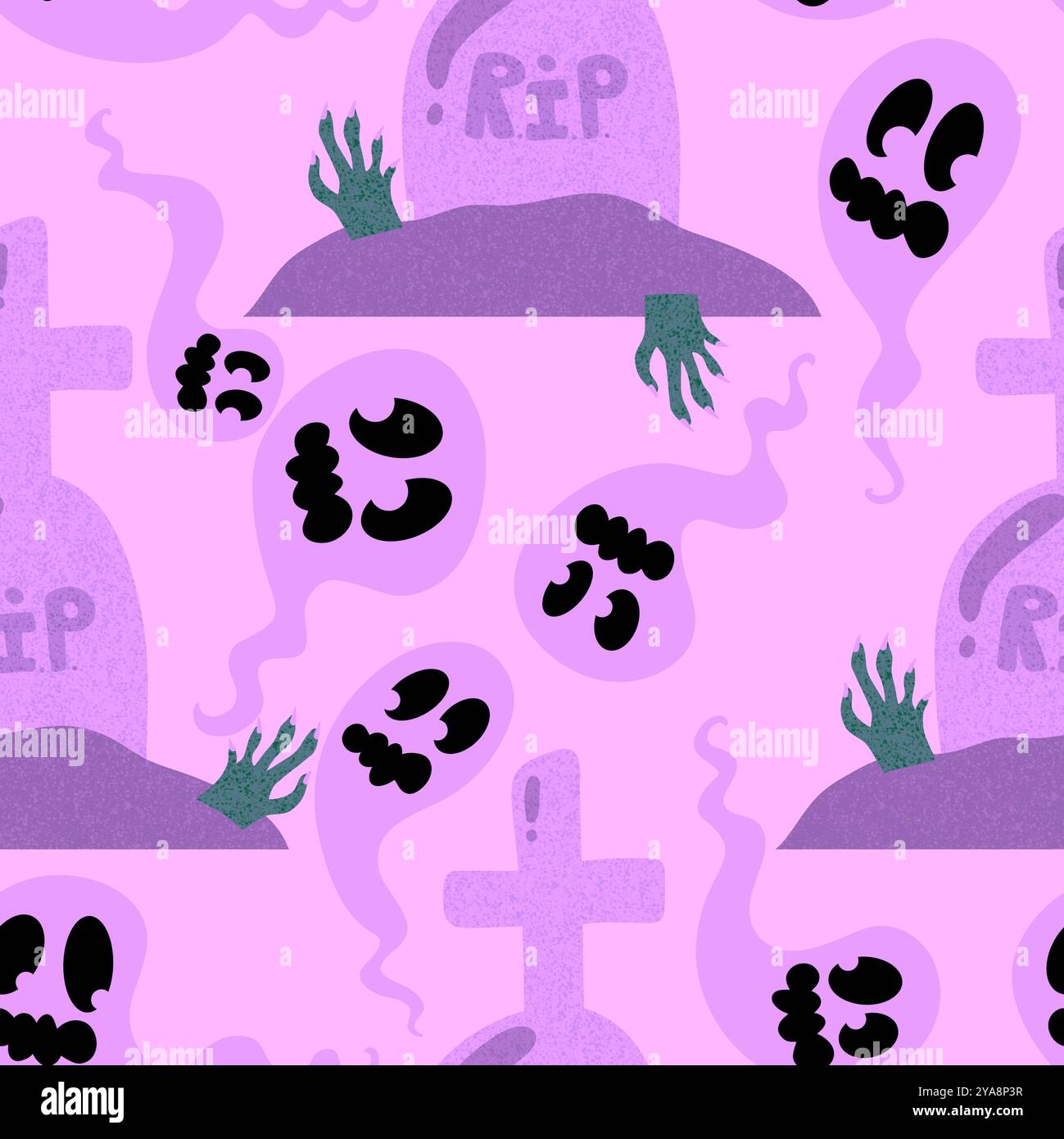 Halloween monsters hand seamless tombstone pattern for wrapping paper ...