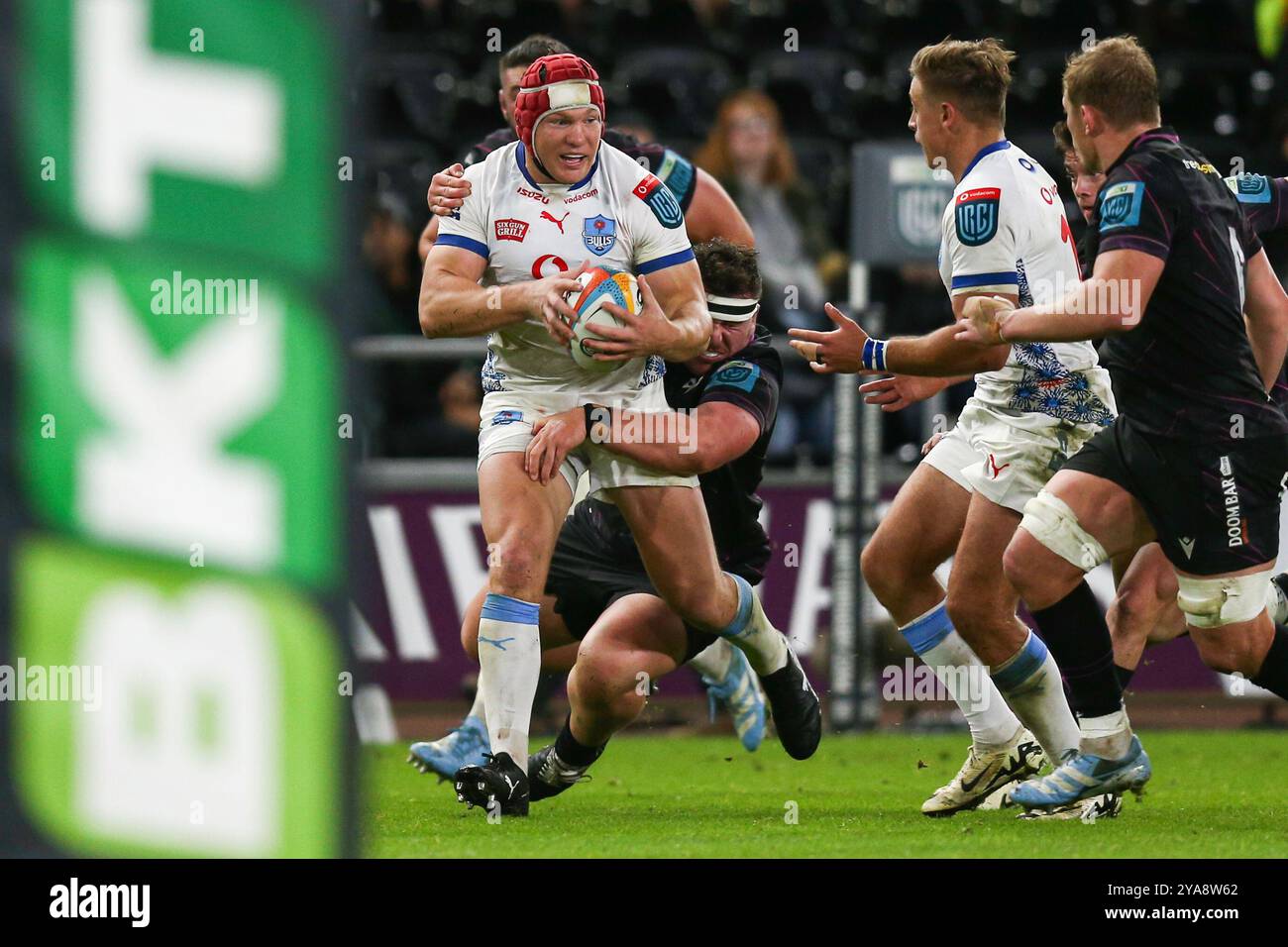Swansea, UK. 12 October, 2024. Johan Grobbelaar of Vodacom Bulls looks ...