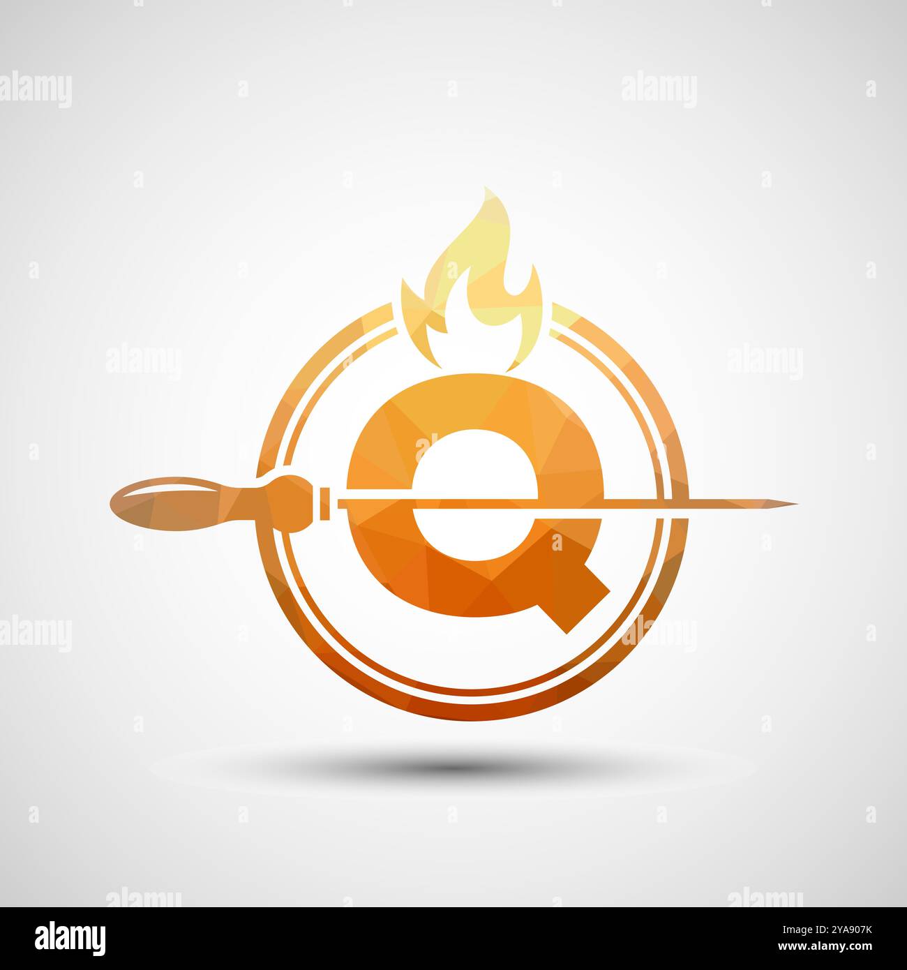 Initial alphabet with a skewer and fire flame. Low poly Logo design for ...