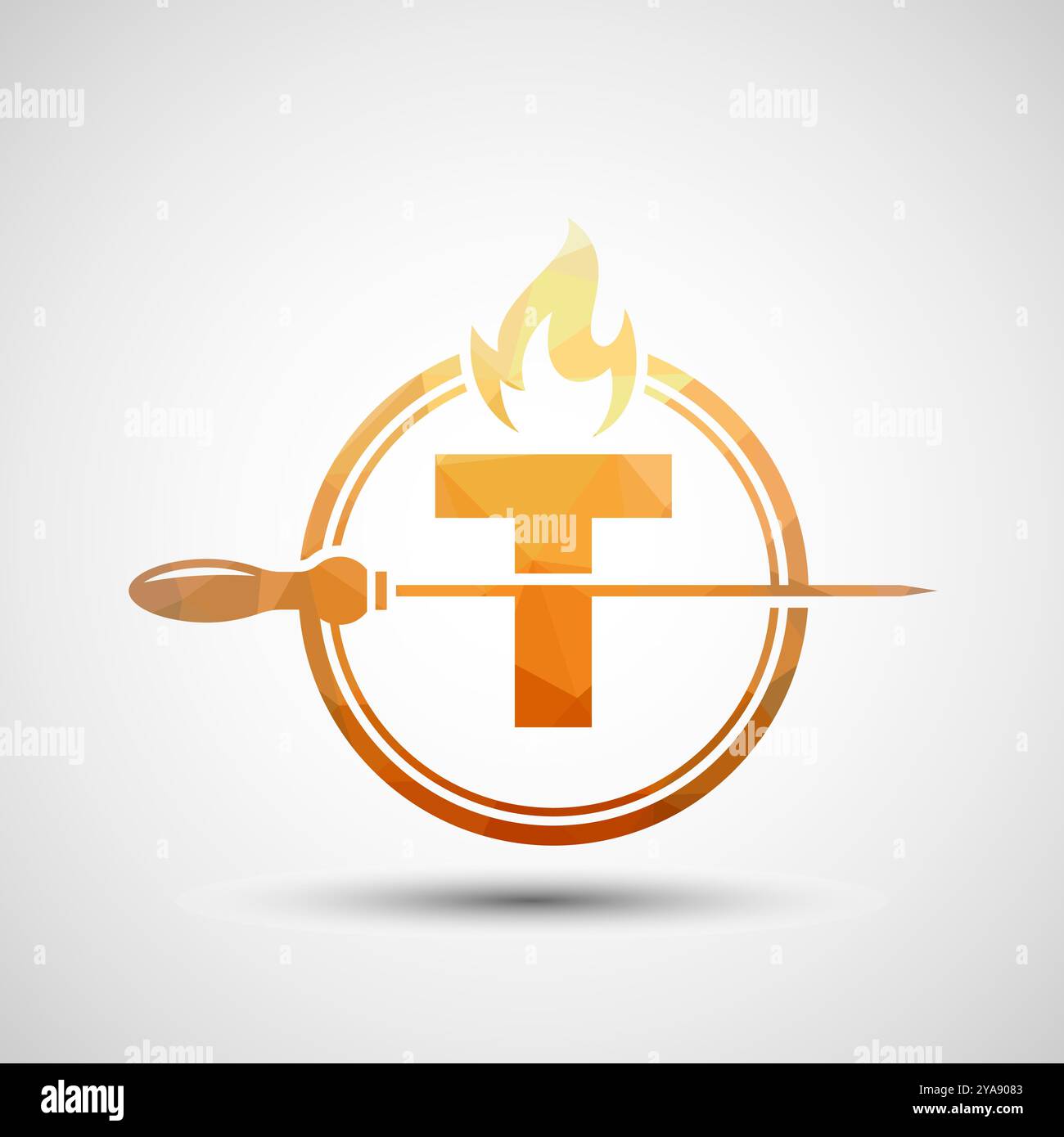 Initial alphabet with a skewer and fire flame. Low poly Logo design for ...