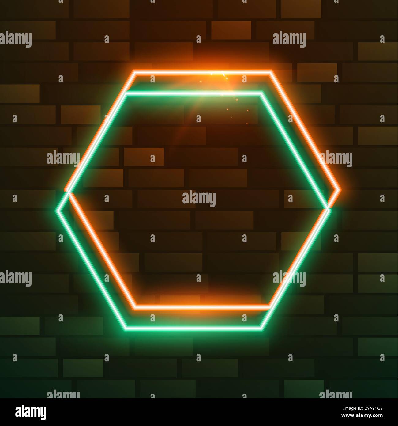 luminous hexagon neon frame background with wall backdrop vector Stock ...