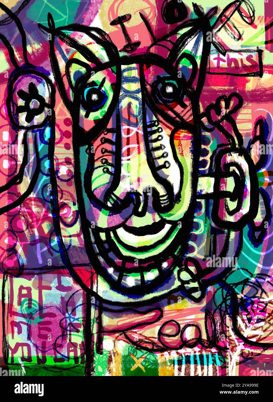 Artistic poster of a weird character. Digital painting with a colorful ...