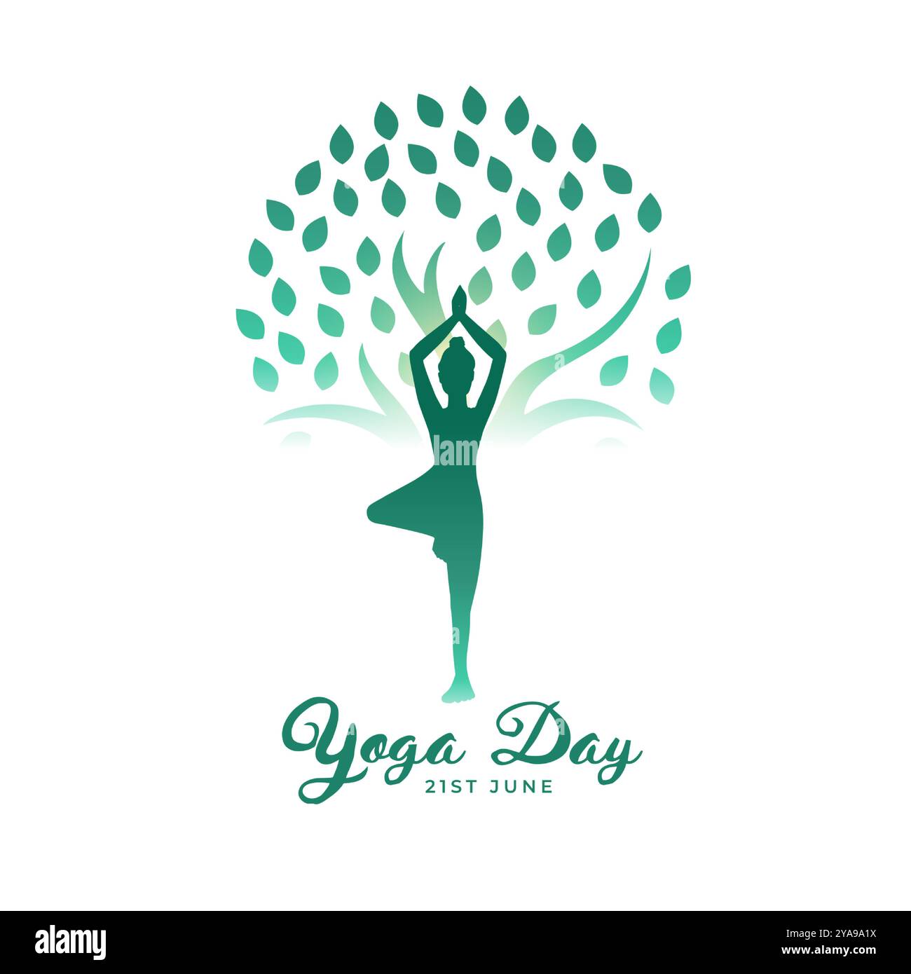 happy world yoga day background with a lady under artistic tree vector ...