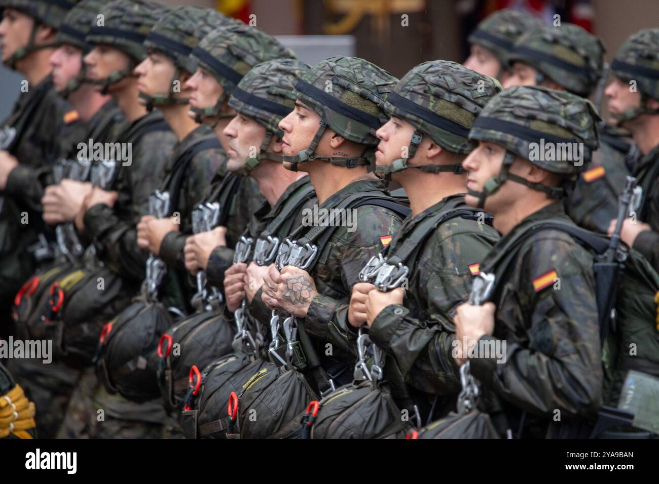 Military representatives parade during the military-civic parade for ...