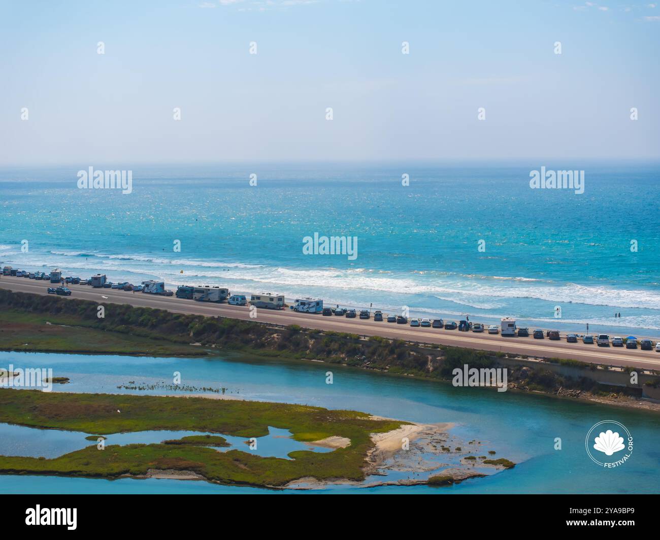 Aerial View of Coastal Highway and Pacific Ocean in San Diego Stock ...