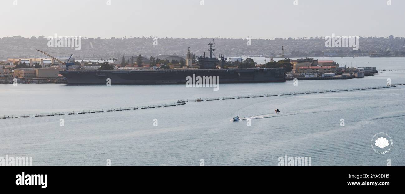 Aerial View of Aircraft Carrier Docked at San Diego Harbor Stock Photo ...