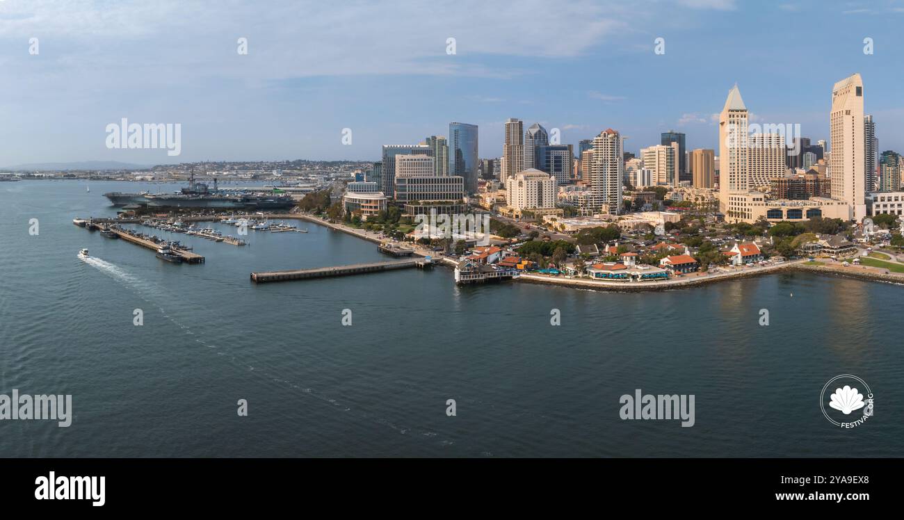 Aerial View of San Diego Skyline with Notable Landmarks and Harbor ...