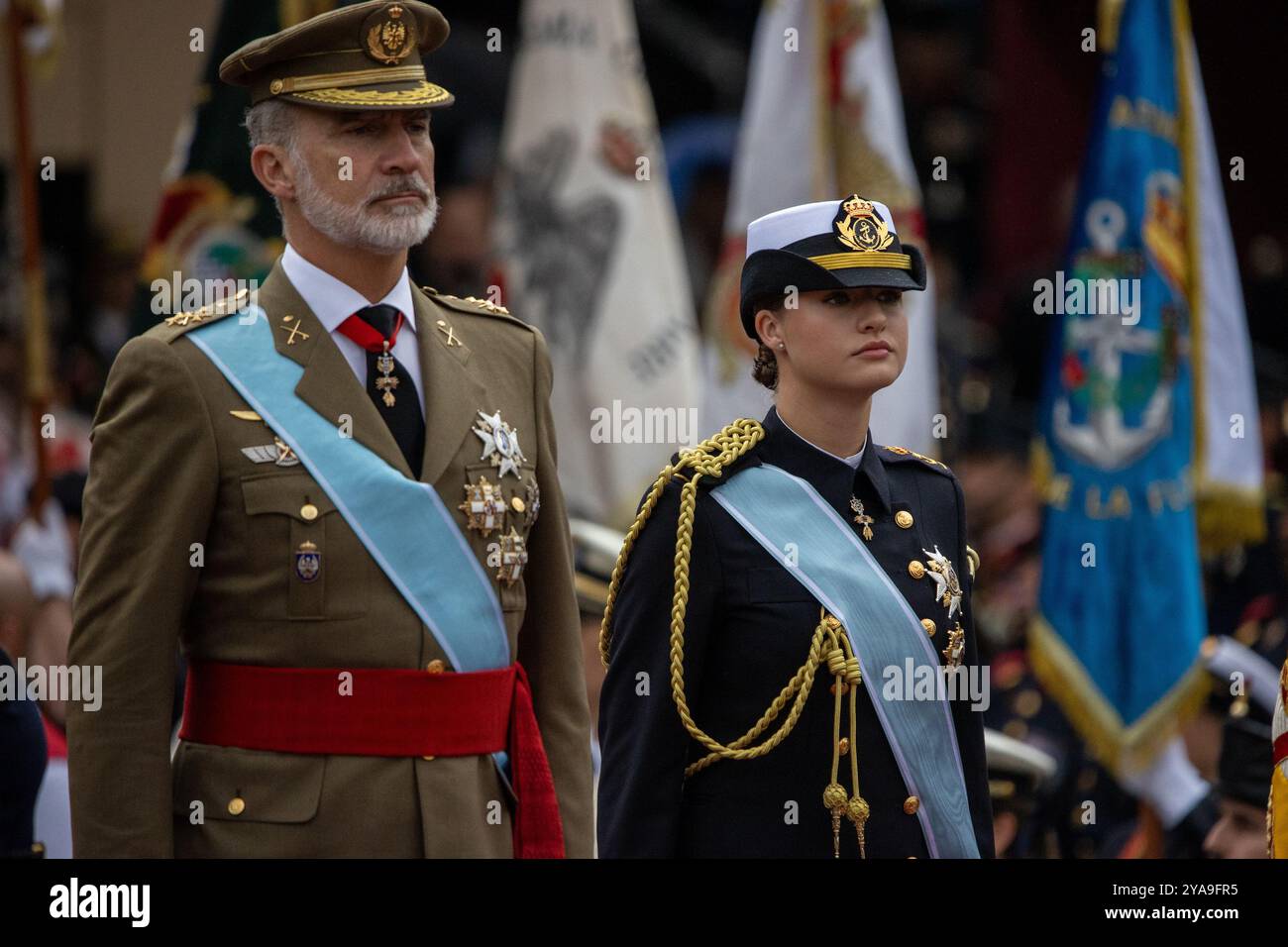 Madrid, Spain. 12th Oct, 2024. King Felipe VI (L) and Princess Leonor ...