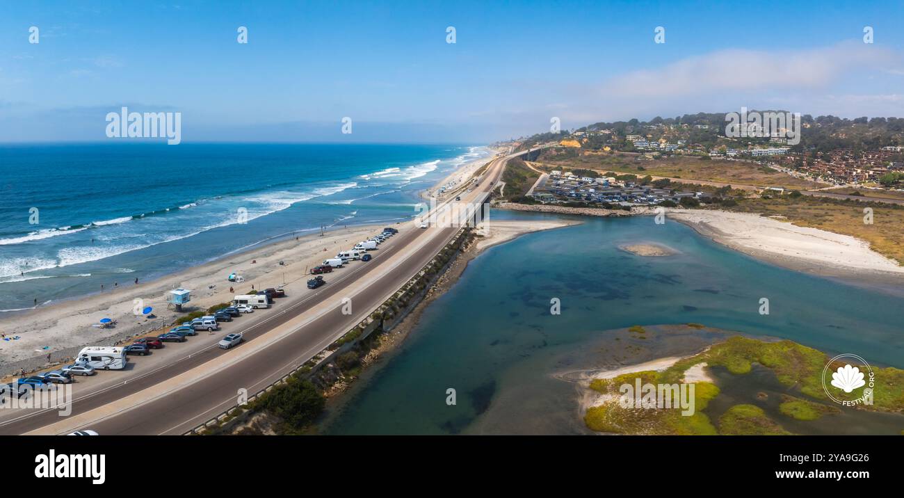 Aerial View of San Diego Coastline with Highway and Lagoon Stock Photo ...