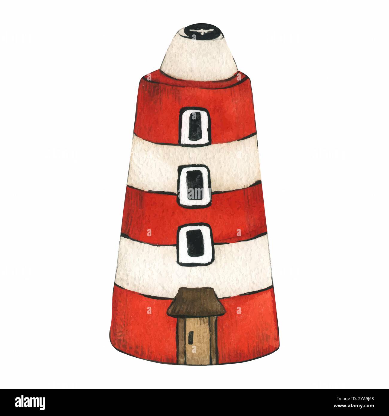 Cute cartoon red lighthouse isolated. Watercolor stylized children's ...