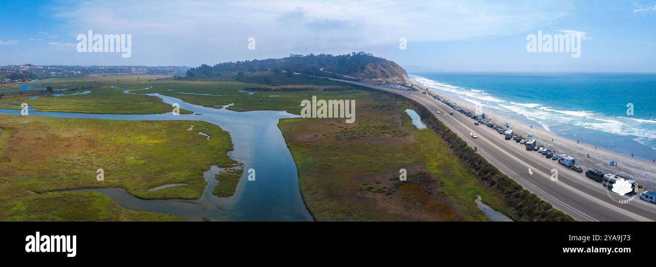 Aerial View of San Elijo Lagoon and Coastal Road in San Diego Stock ...