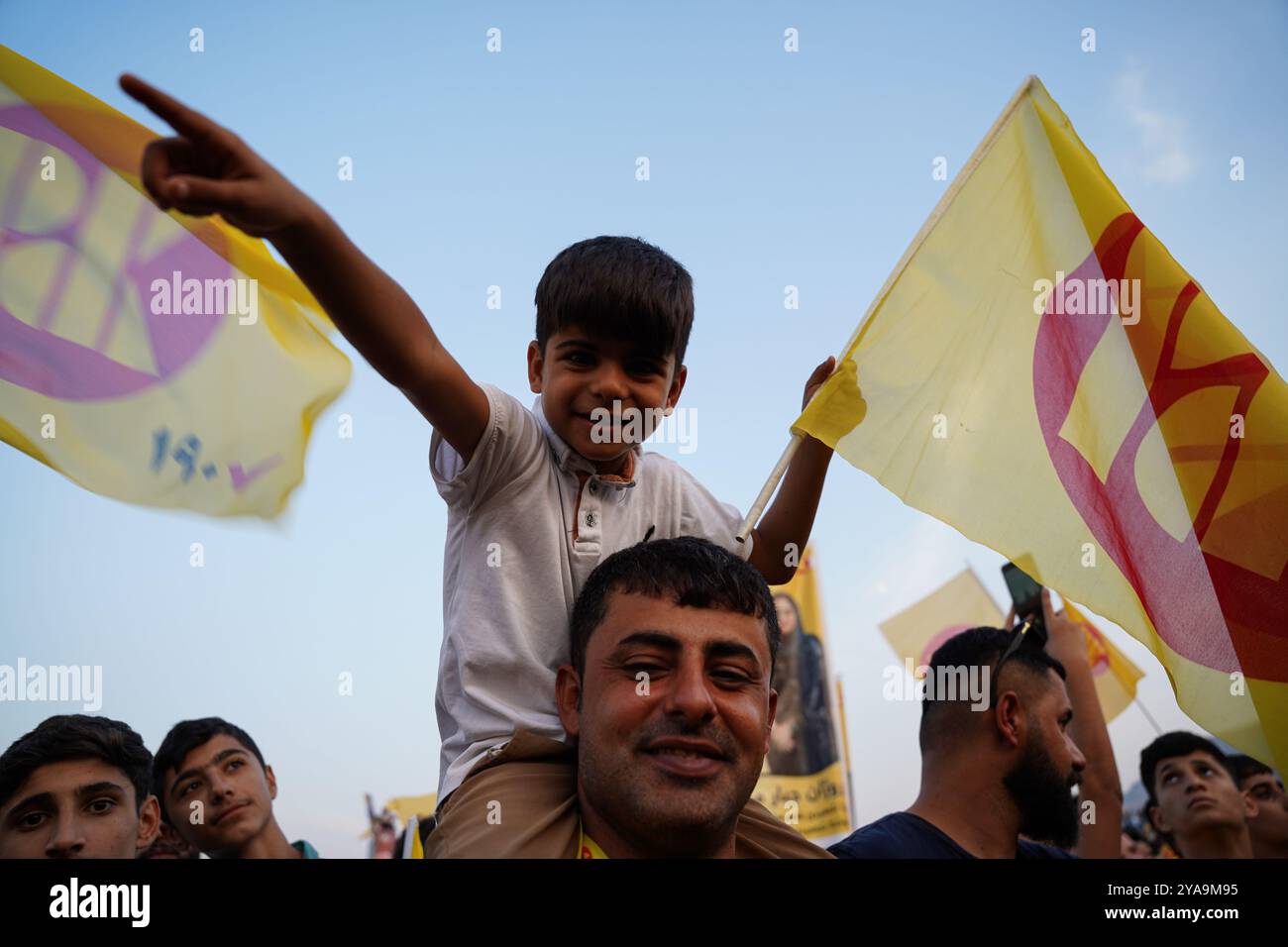 Duhok, Iraq. 12th Oct, 2024. A young supporter of Kurdistan Democratic ...