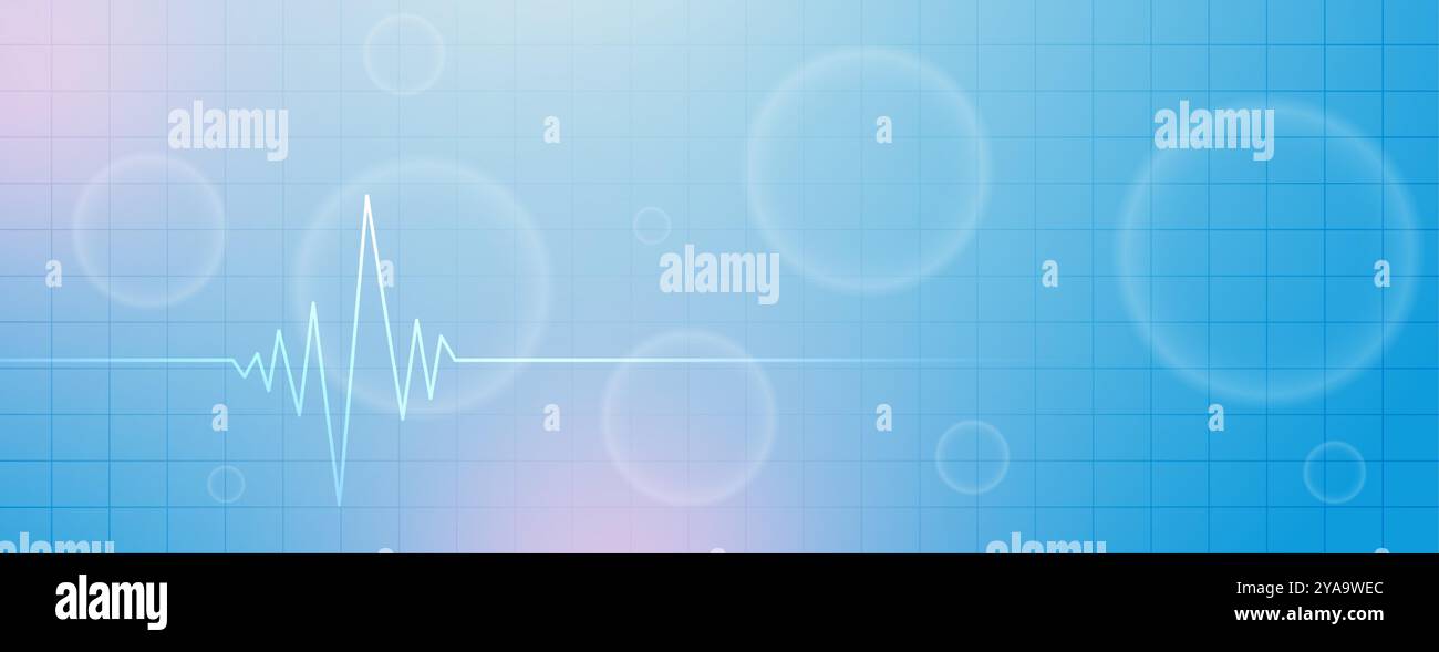 modern medical and health care blue banner with ECG line graph vector ...