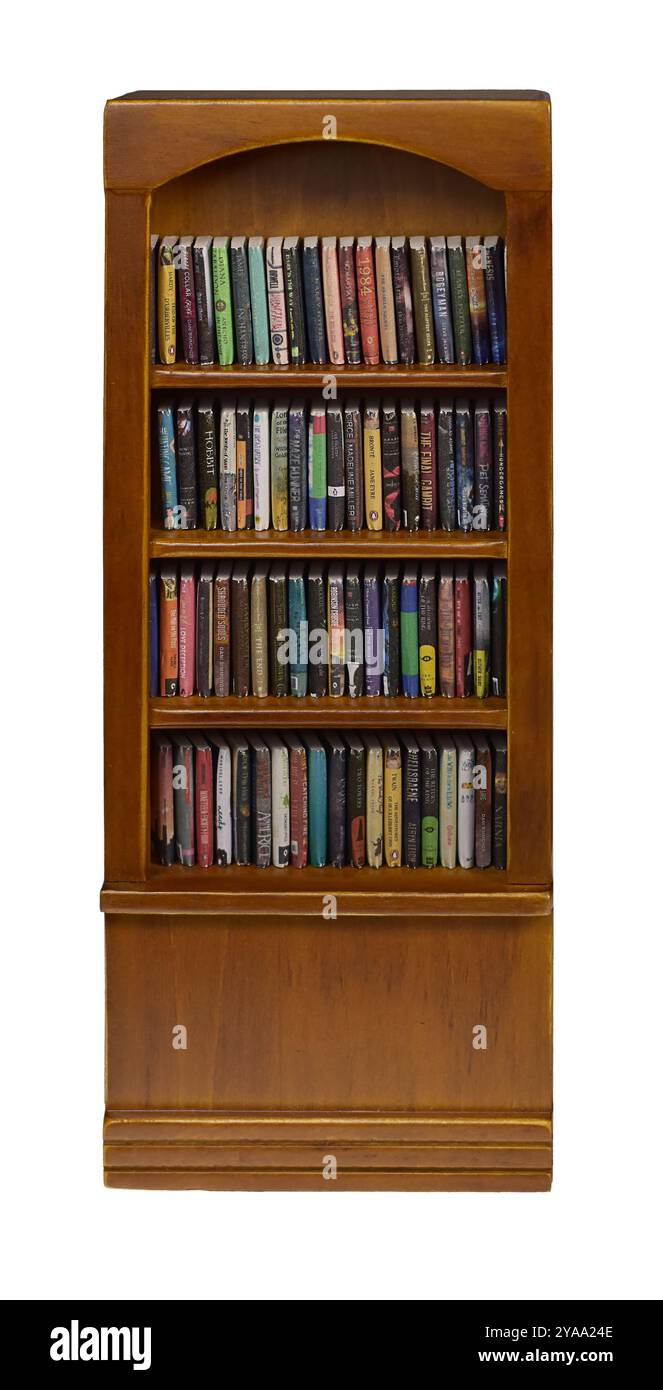 Wooden rounded top bookcase full of a variety of books Stock Photo - Alamy