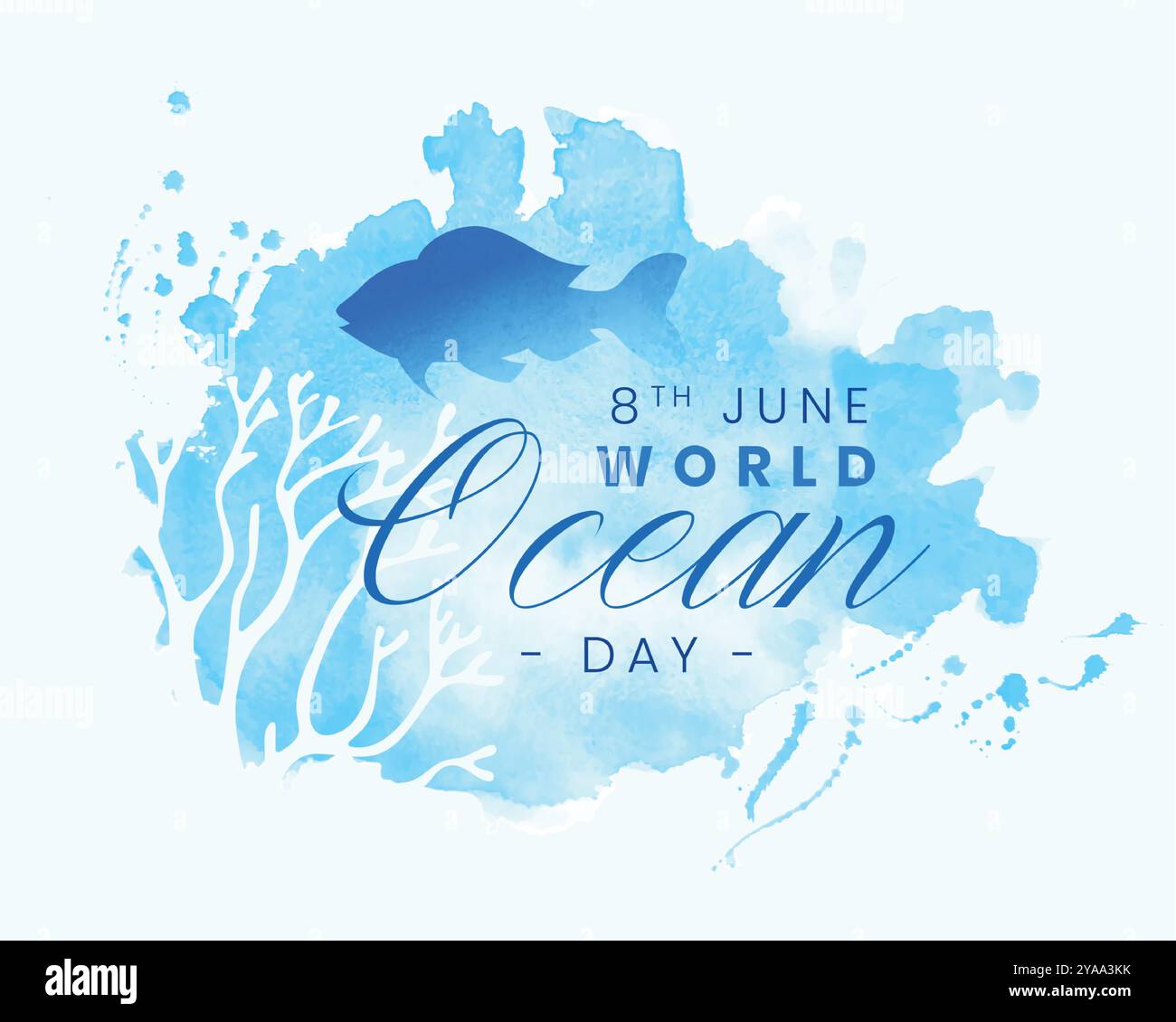 watercolor style world ocean day poster to save marine life vector ...