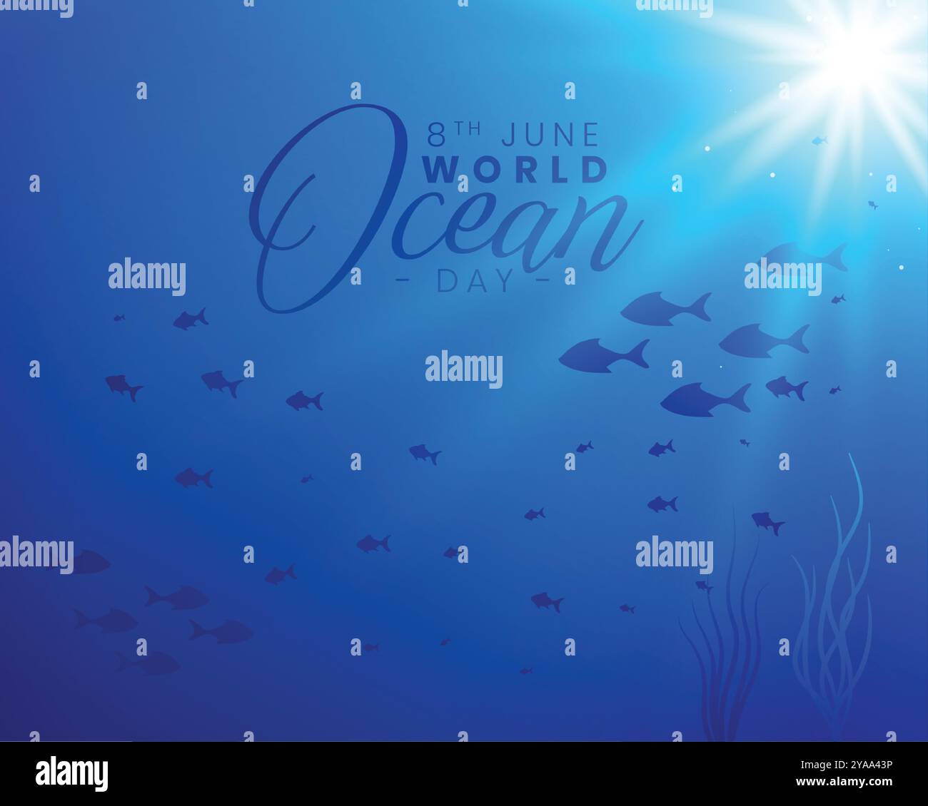 world ocean background with deep sea blue and sunlight effect vector ...