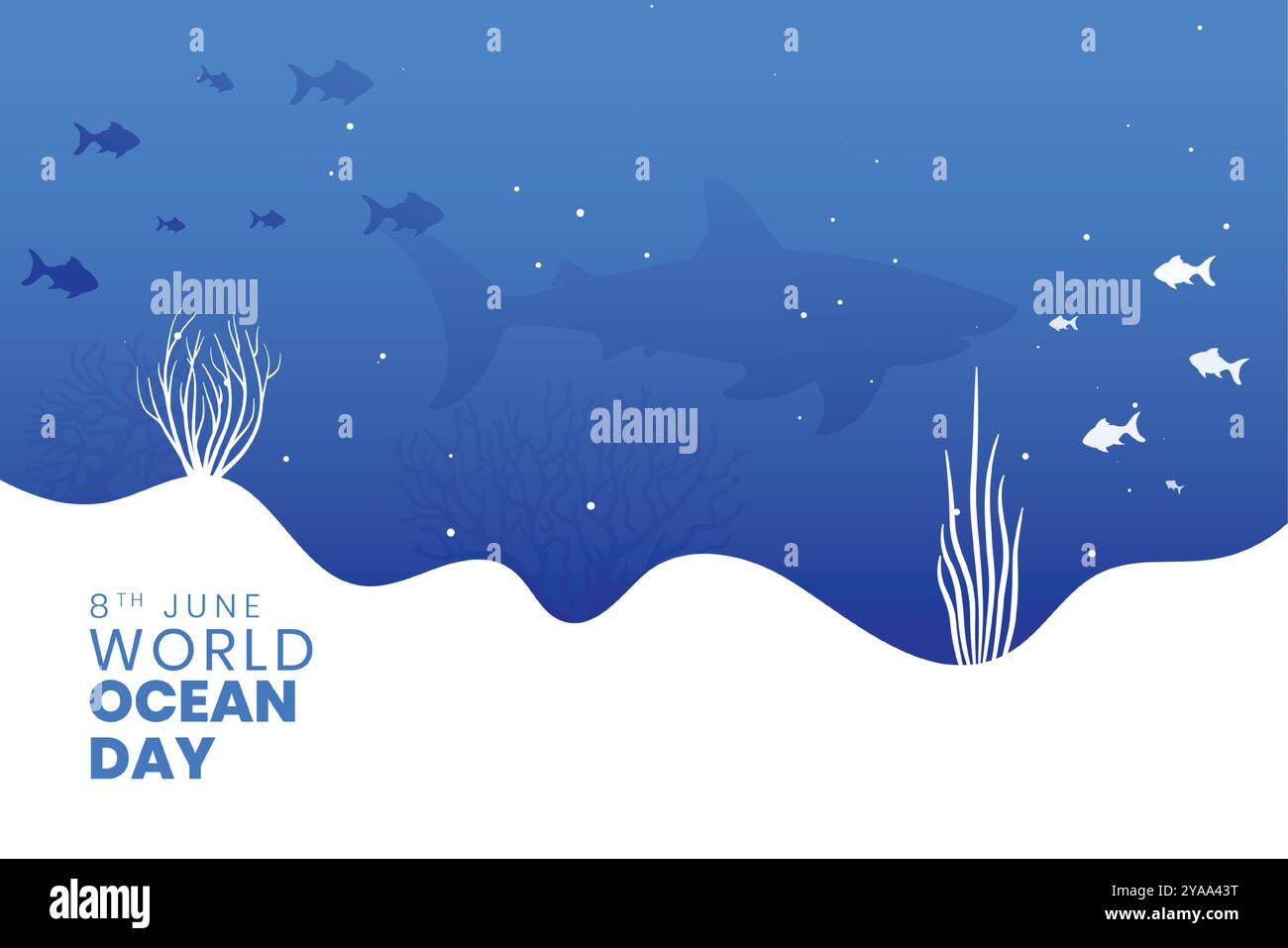 eco friendly world ocean day poster with blue seascape and aquatic life ...