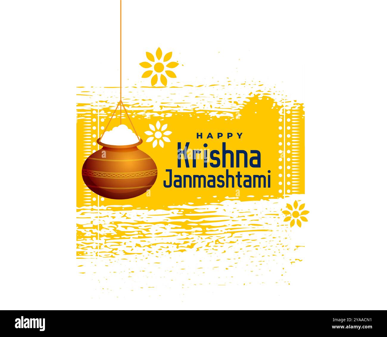 happy krishna janmashtami greeting with hanging matki design vector ...