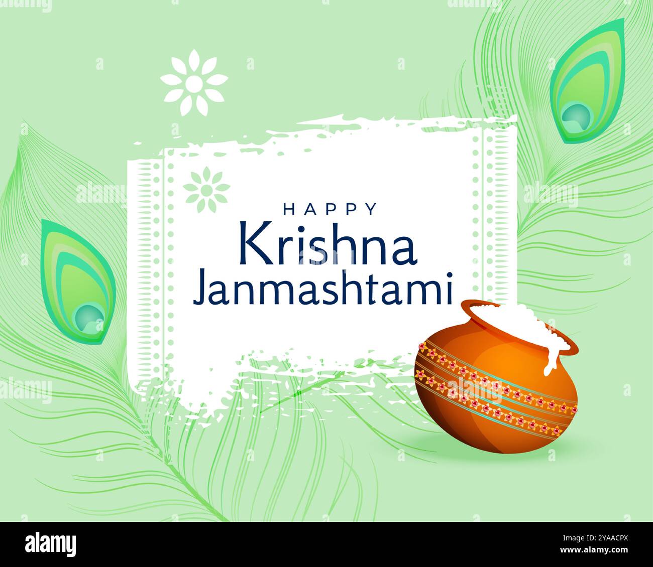 beautiful krishna janmashtami festival greeting with matki and peacock ...