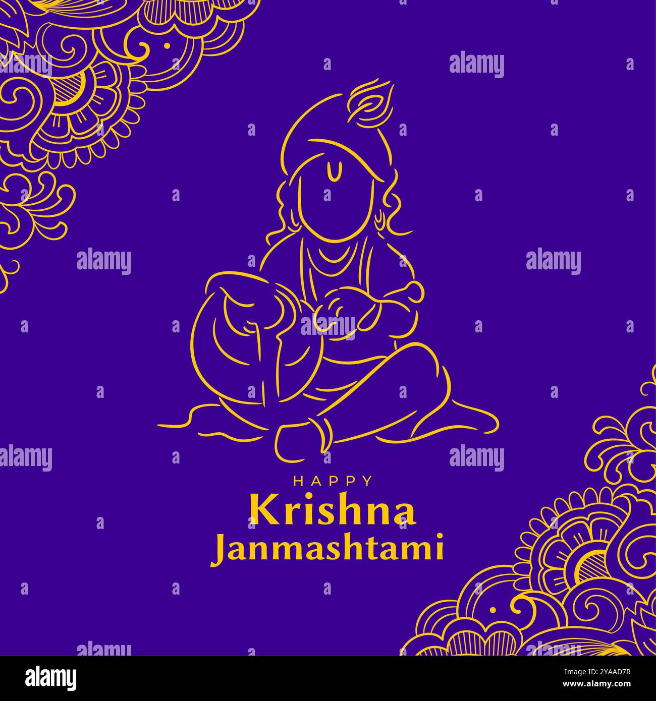 decorative line style krishna janmashtami festival greeting design ...
