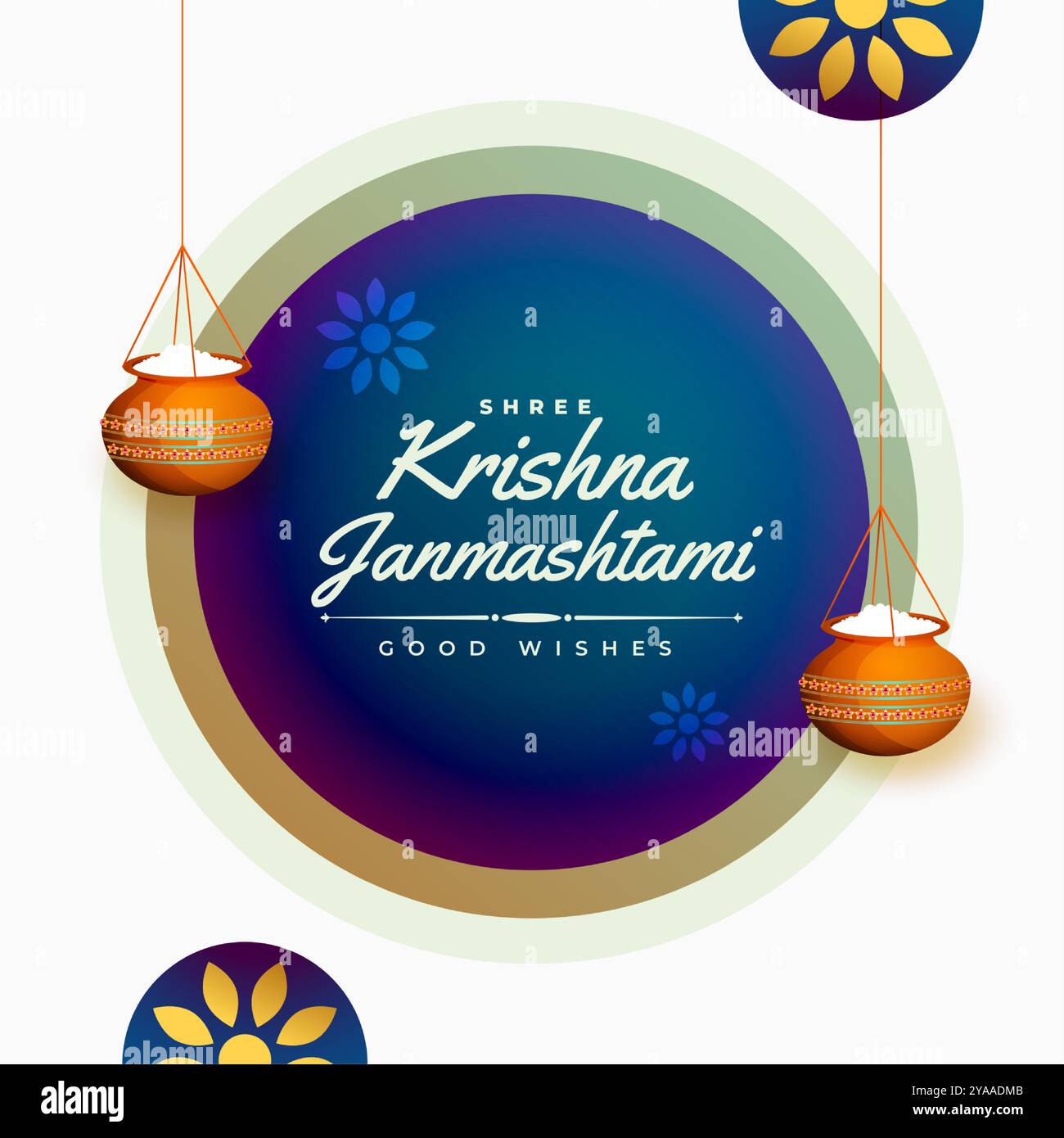 krishna janmashtami festival greeting with hanging matki design vector ...