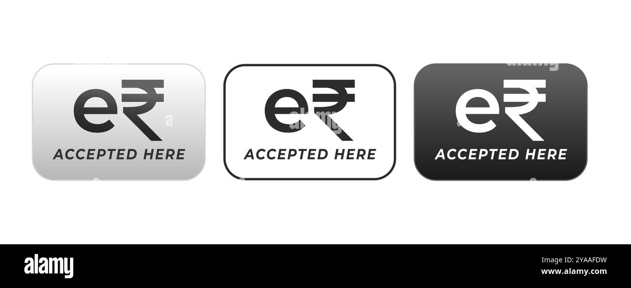e-rupi or erupee accepted here stickers set of three vector Stock ...