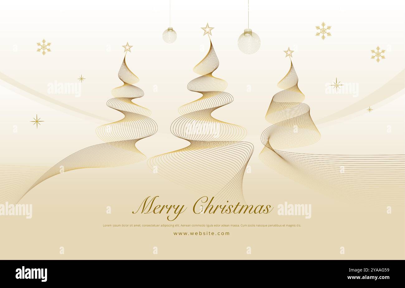 Abstract elegant gold wave lines Christmas tree, with golden Christmas ...