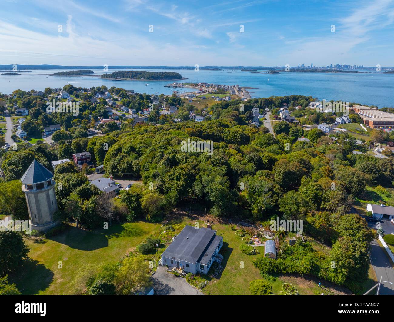 Hull Village aerial view including Fort Revere Water Tower on Telegraph ...