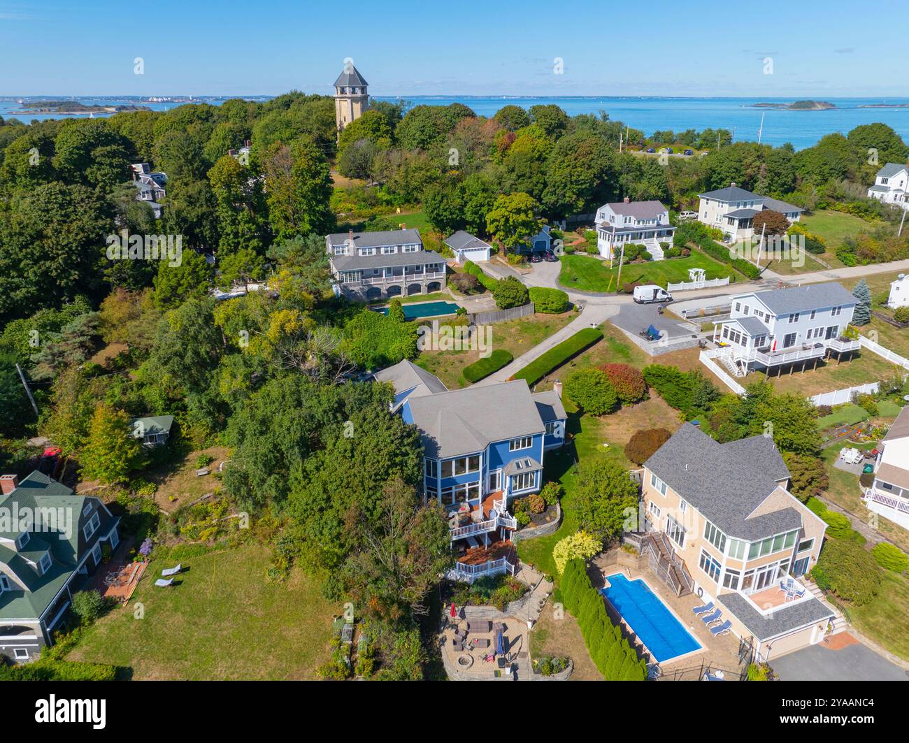 Hull Village aerial view including Fort Revere Water Tower on Telegraph ...
