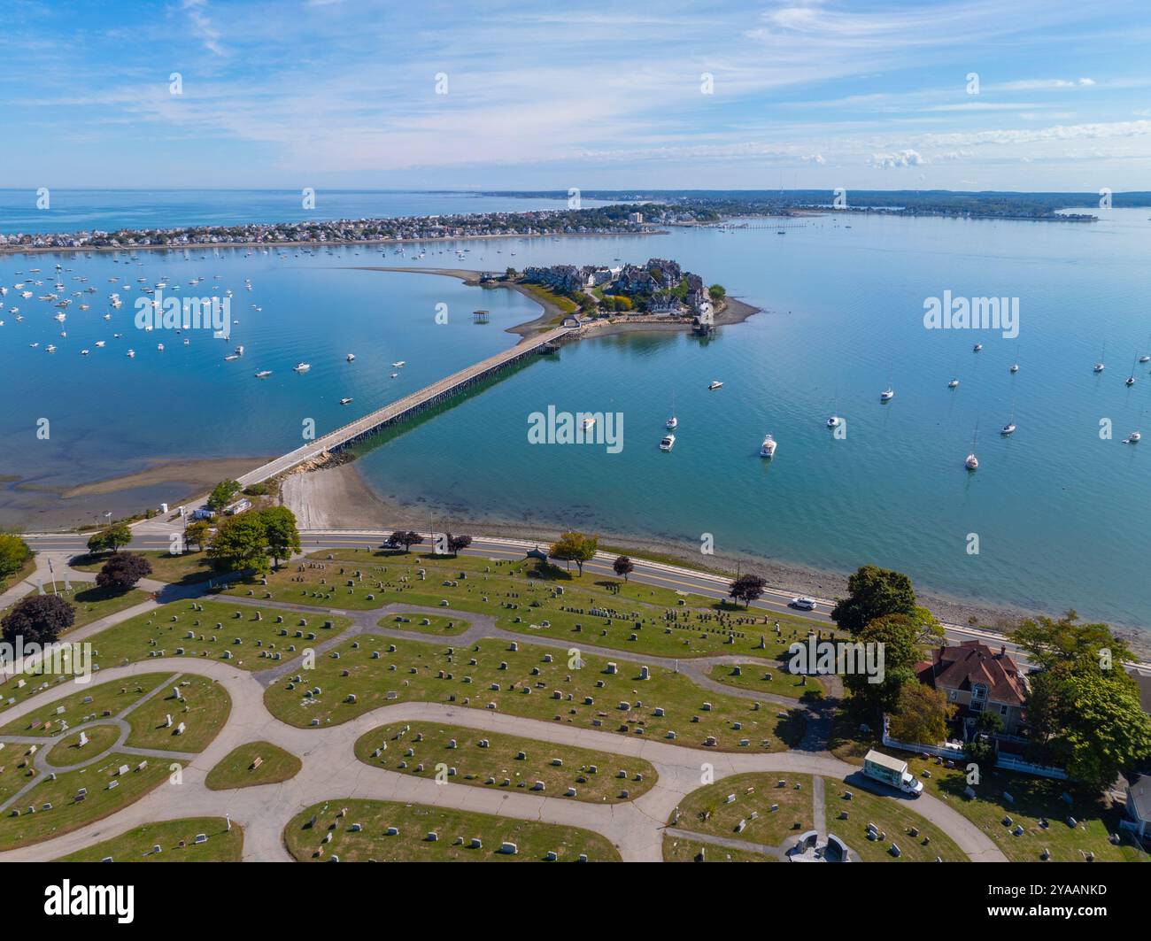 Spinnaker Island aka Hog Island aerial view in Hingham Bay in Boston ...