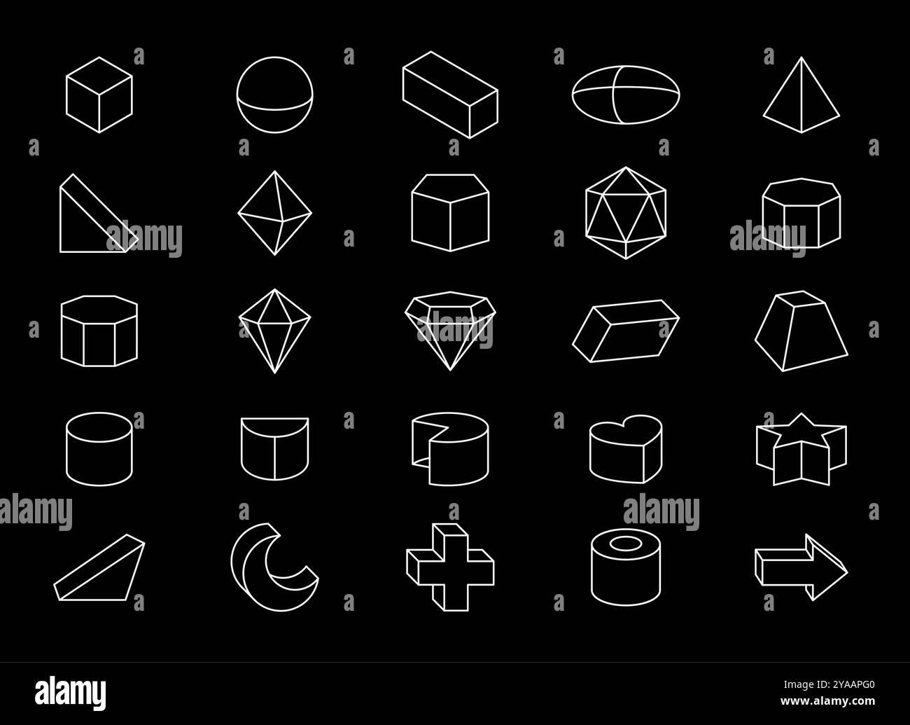 collection of 3d geometric shapes in line style vector Stock Vector ...