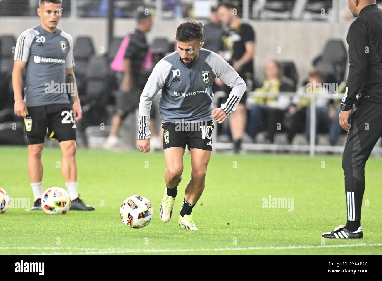 October 12, 2024: Columbus Crew forward Diego Rossi (10) takes a shot ...