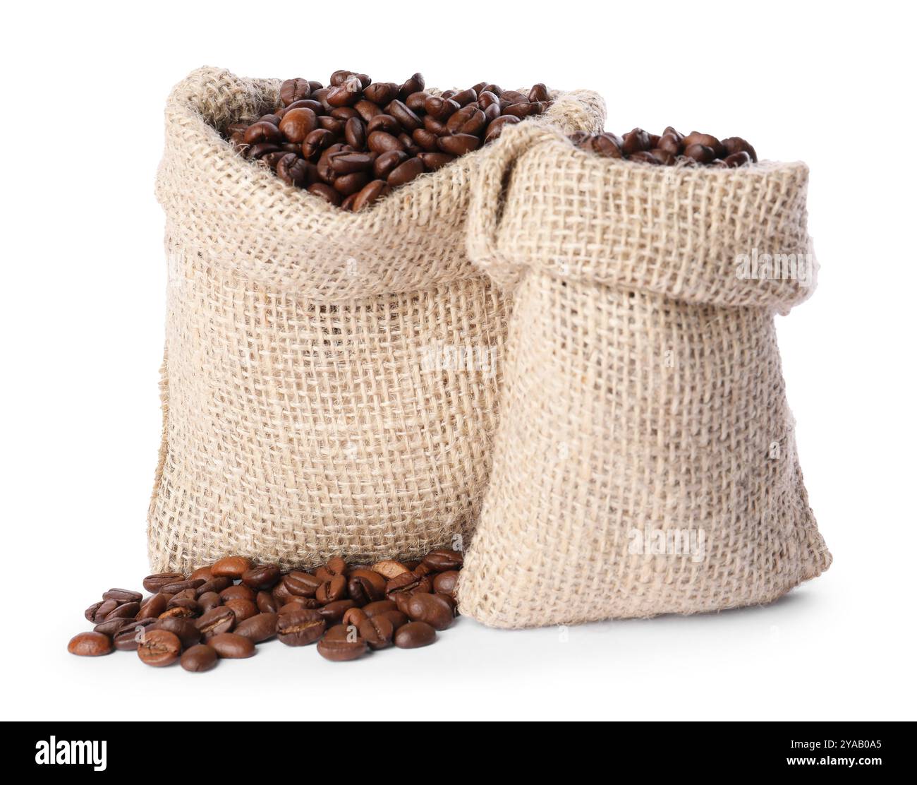 Burlap sacks with coffee beans isolated on white Stock Photo - Alamy