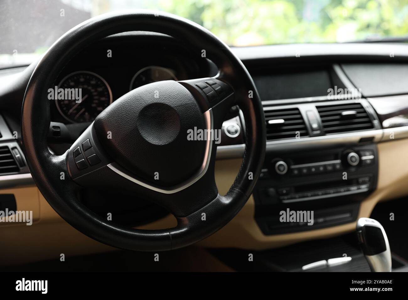 Steering wheel in modern car, view from inside Stock Photo - Alamy