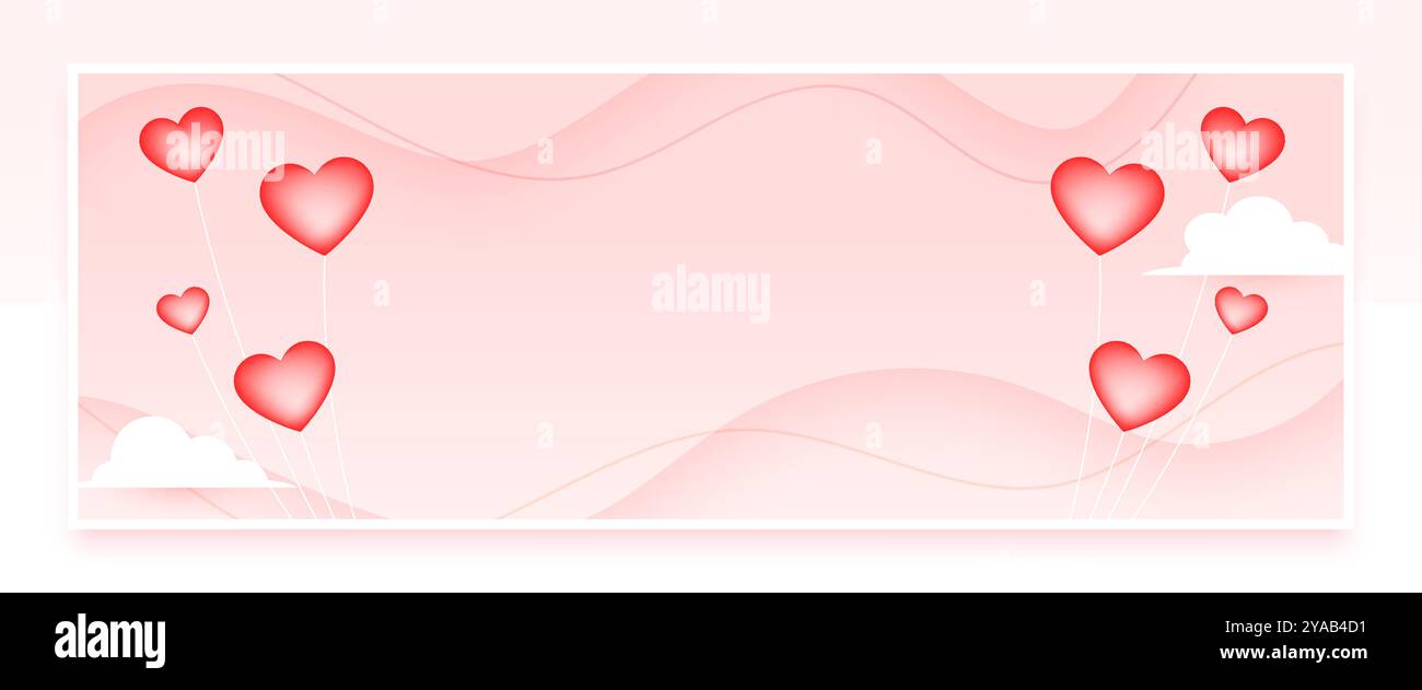 happy valentine day eve banner with cute love heart balloons vector ...