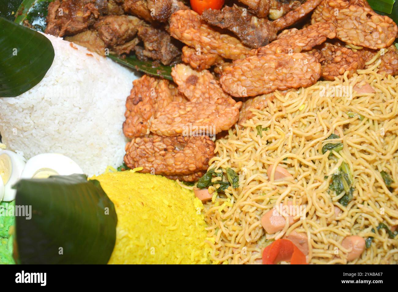 nasi tumpeng, traditional Javanese food, complete food with side dishes ...
