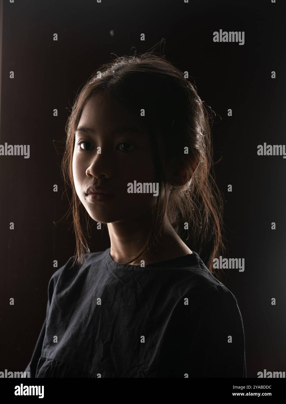 A Captivating Portrait Depicting a Young Girl Within a Low Light ...