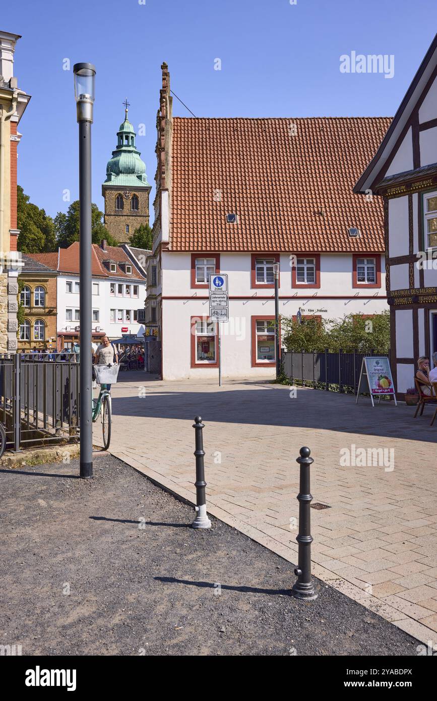 Historic buildings and Protestant town church Auf dem Hallenbrink with ...