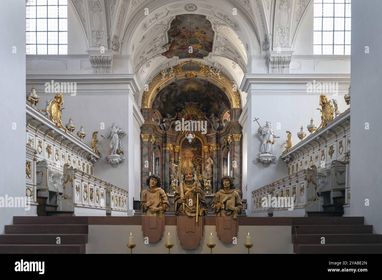 View of the chancel, in front statues of Bishop Kilian, centre, with ...