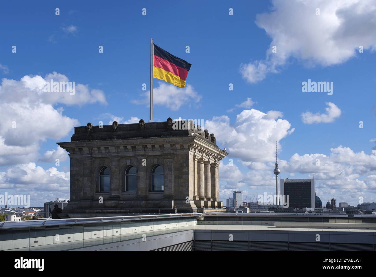 German flag on the Reichstag building in Berlin, Berlin, Germany ...