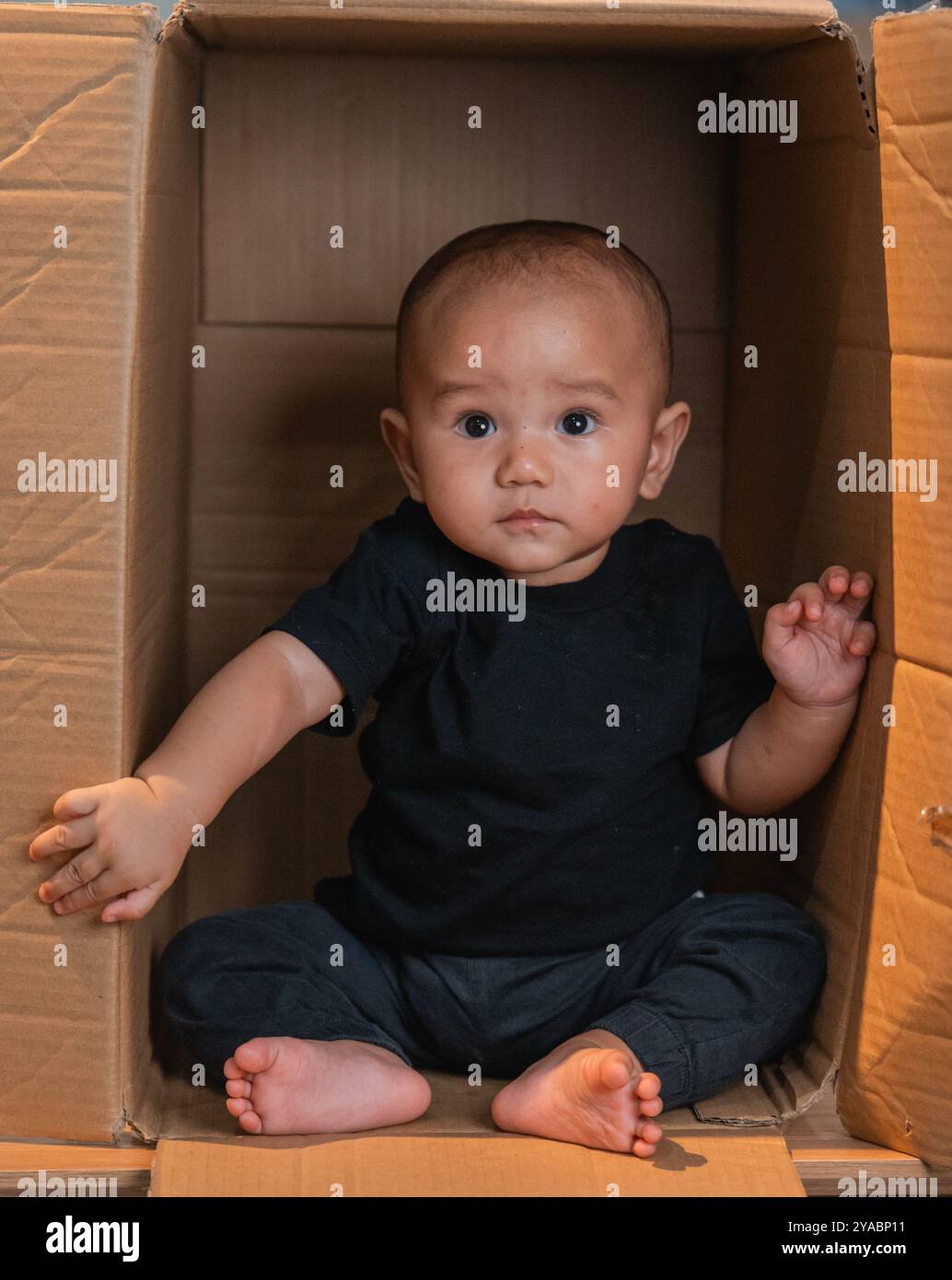 Delightful adorable baby happily exploring hi-res stock photography and ...
