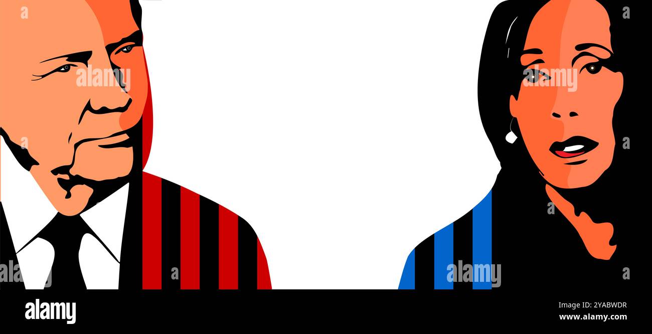 Character illustration of Kamala Harris fighting Donald Trump. Portrait ...