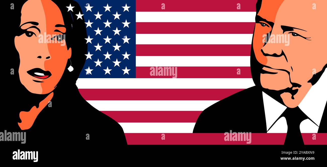 Character illustration of Kamala Harris fighting Donald Trump. Portrait ...